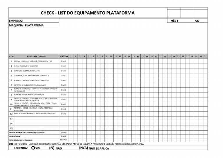 CHECK - LIST DO EQUIPAMENTO PTA.pdf | PDF