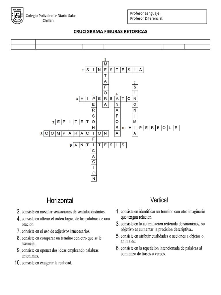 Crucigrama Figuras Retoricas 1 - Compress | PDF