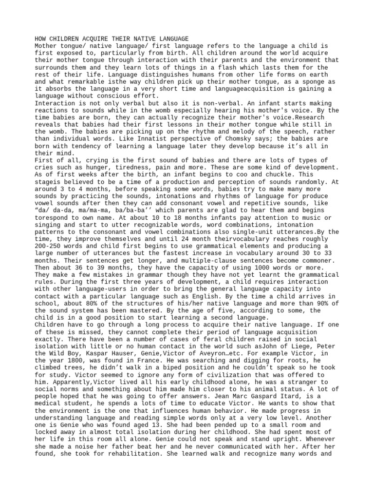 HOW CHILDREN ACQUIRE THEIR NATIVE LANGUAGE | PDF | Infants | First Language