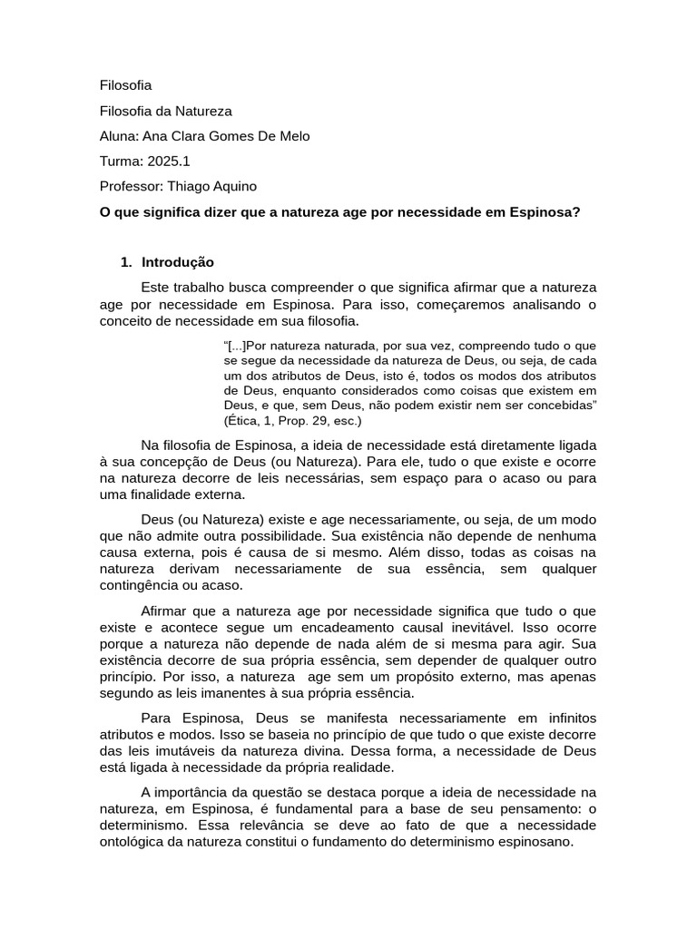 Filosofia Da Natureza A Necessidade em Espinosa | PDF | Baruch Spinoza ...