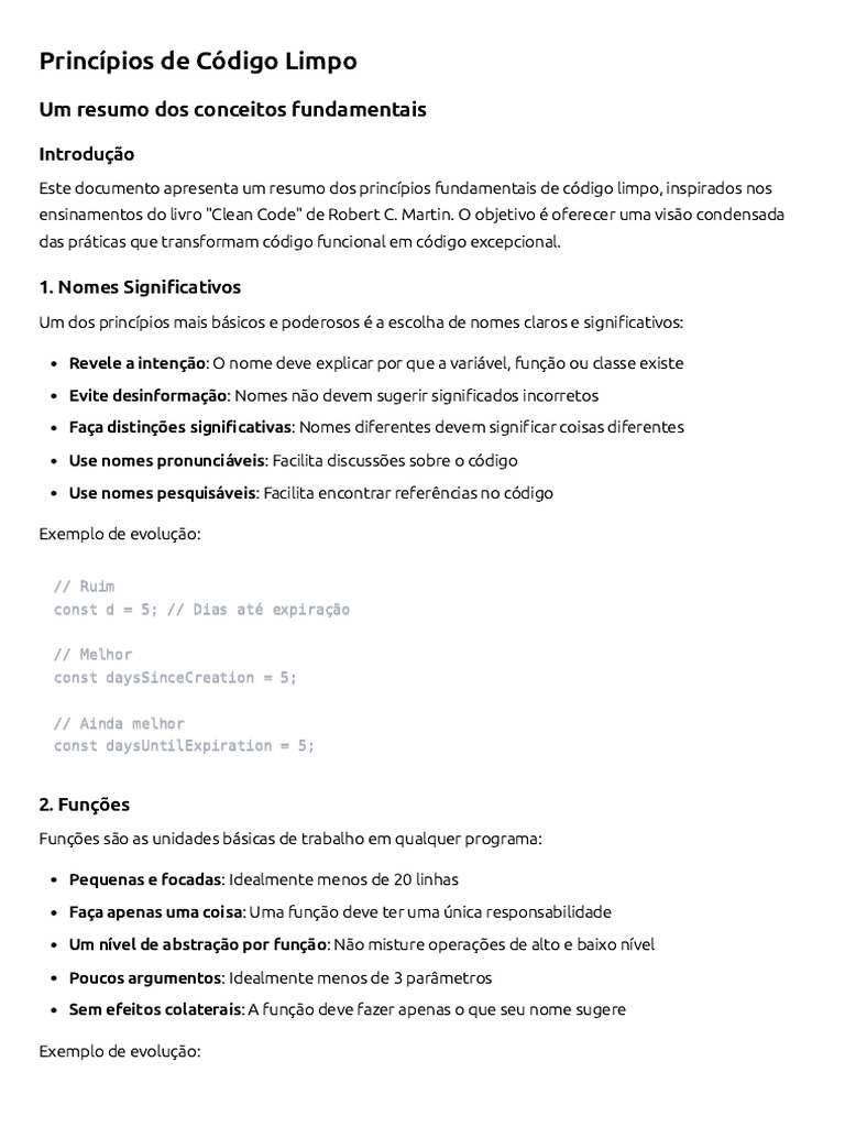 Resumo - Princípios de Código Limpo | PDF | Engenharia de Software | Informática