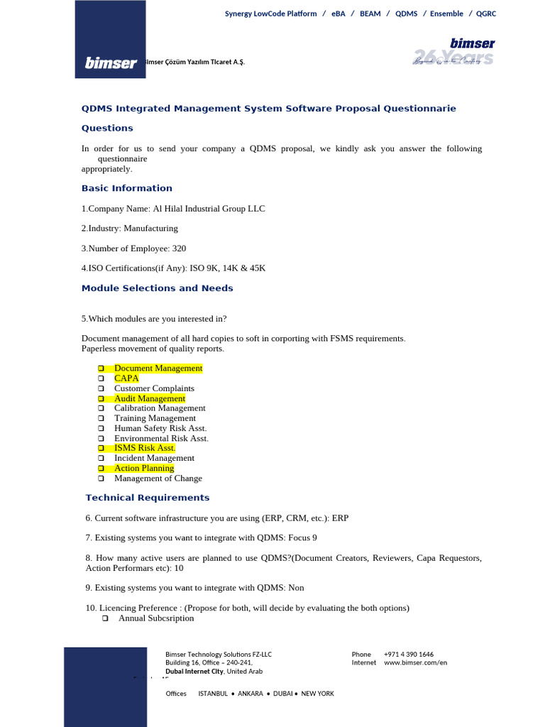 QDMS Proposal for Al Hilal Group | PDF