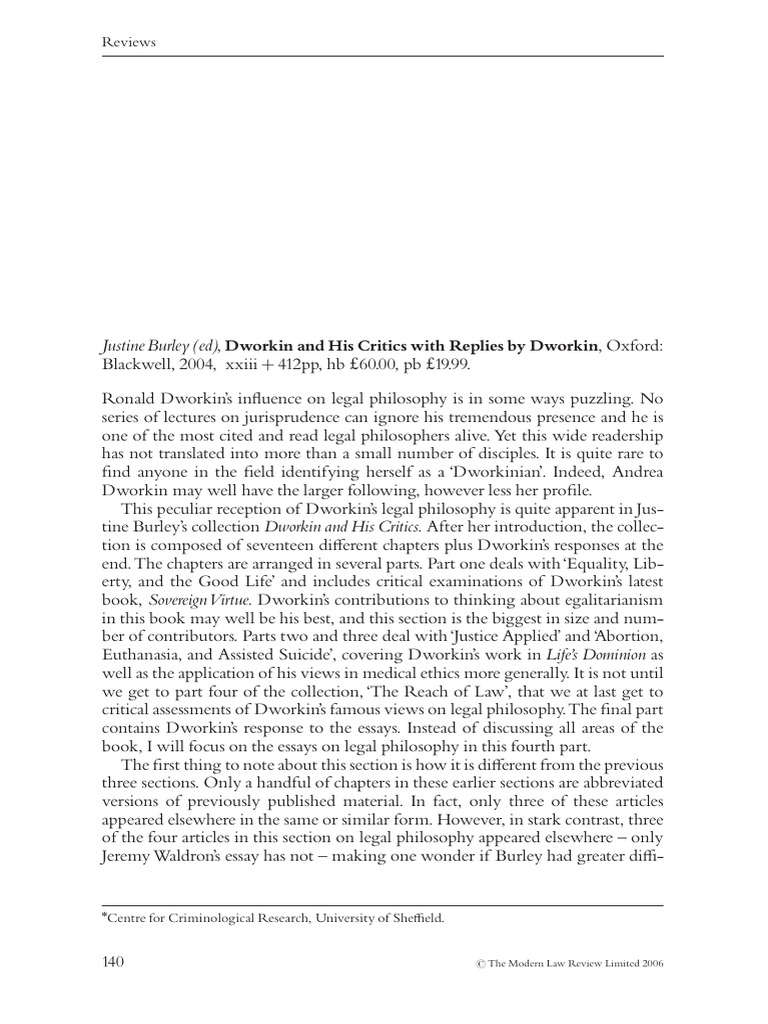 Dworkin and His Critics With Replies by | PDF | Jurisprudence | Justice