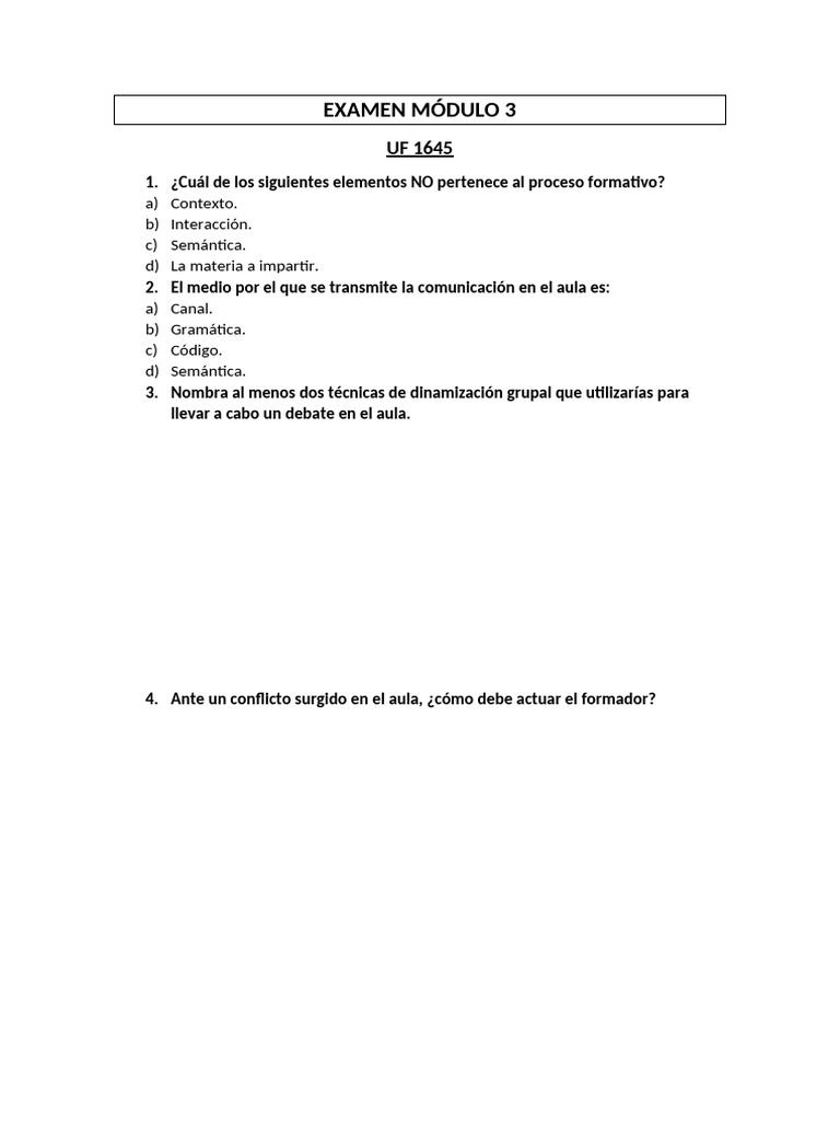 Examen Módulo 3 (2) | PDF | Salón de clases | Aprendizaje