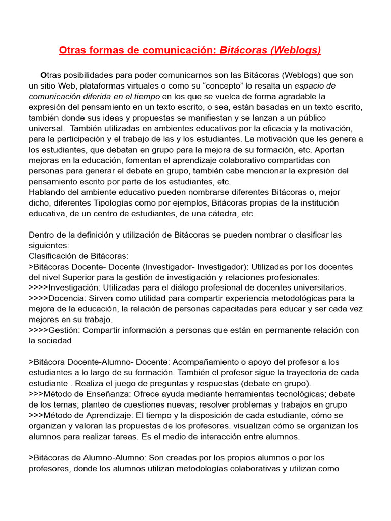 Bitacoras. Resúmen | PDF | Maestros | Enseñando