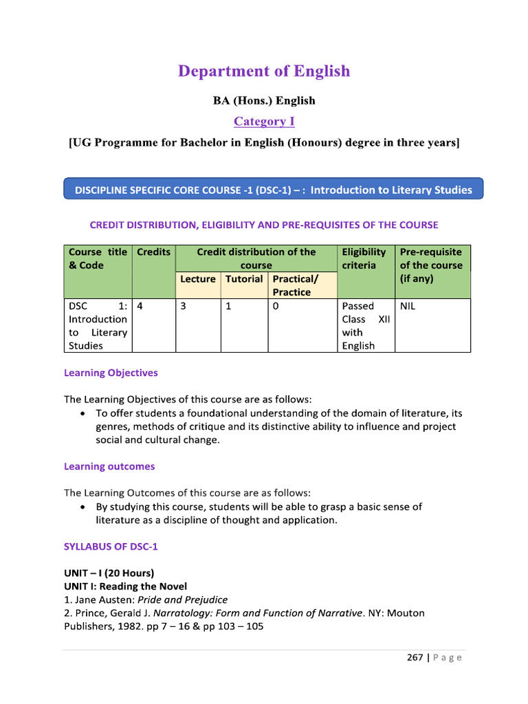 Nep Eng Hons Sem 1 To 6 DSC and Dse | PDF