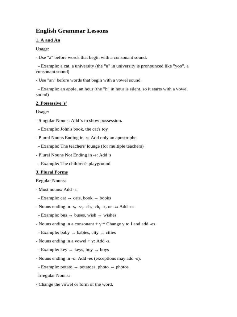 Essential English Grammar Lessons | PDF | Subject (Grammar) | Plural