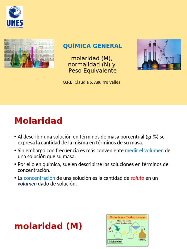 Molaridad (M), Normalidad y Peso Equiv | PDF | Concentración | Química