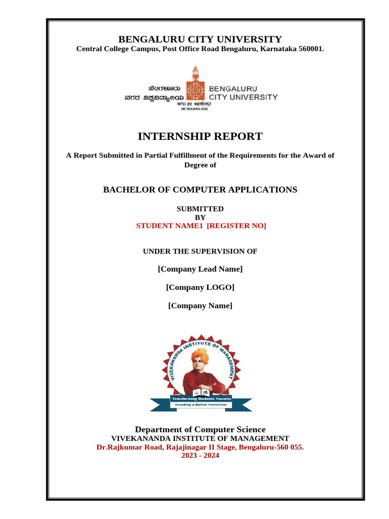 Internship Report Format (Frontsheet) | PDF