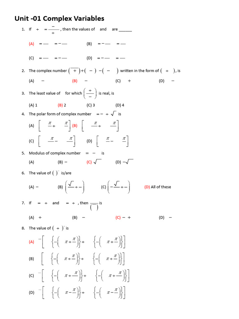 Unit-01 Complex Variables MCQ | PDF | Complex Analysis | Numbers