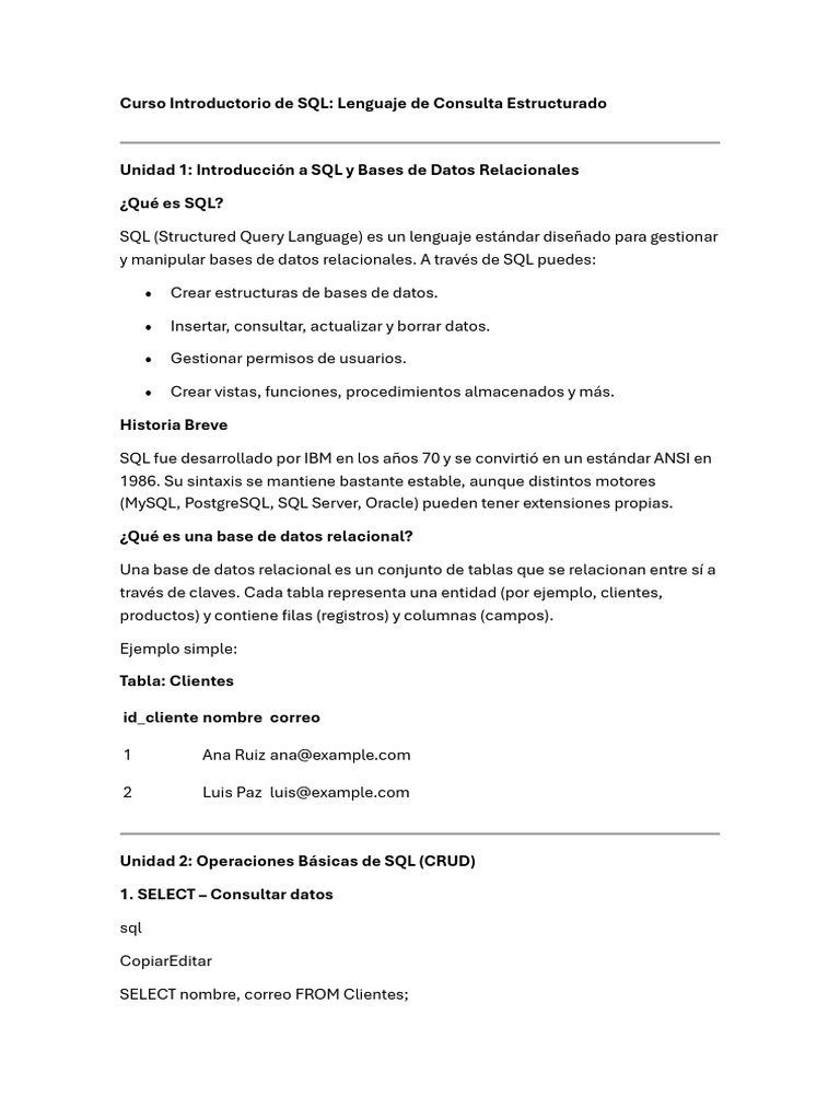 Resumen Curso SQL | PDF | SQL | Modelo de datos