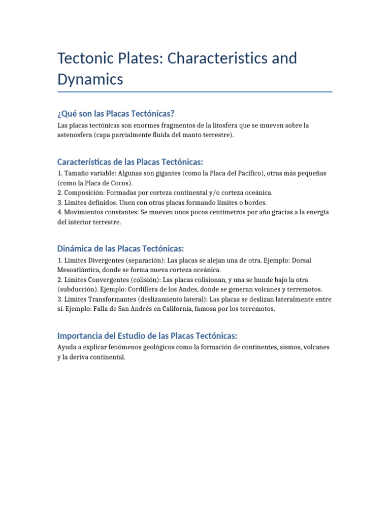 Tectonic Plates Characteristics and Dynamics | PDF