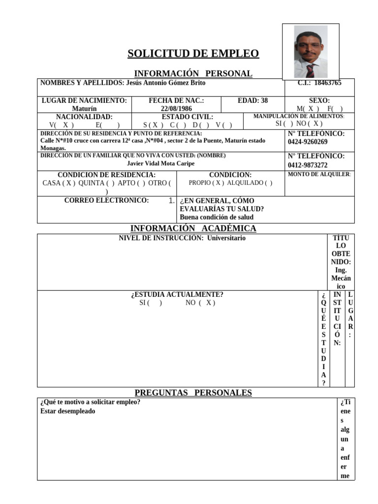 Formato Solicitud de Empleo | PDF