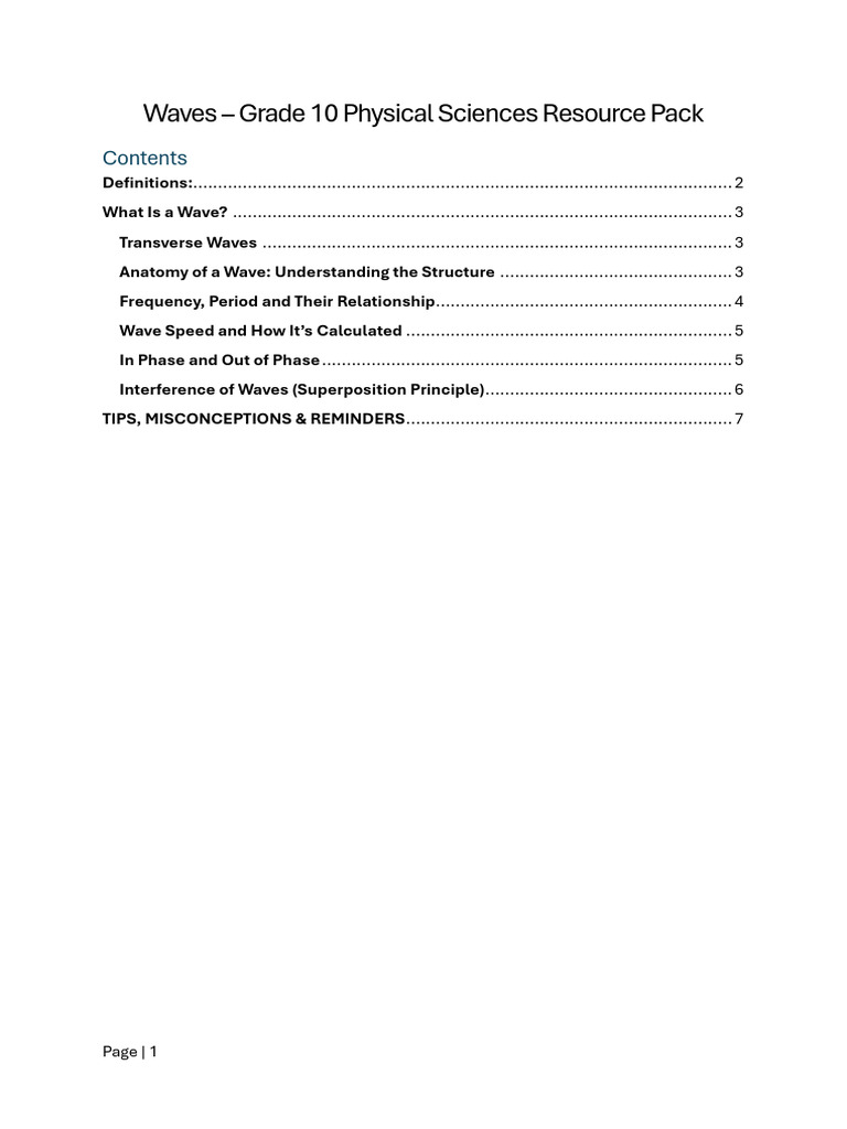Waves - Grade 10 Physical Sciences Resource Pack | PDF | Waves | Frequency