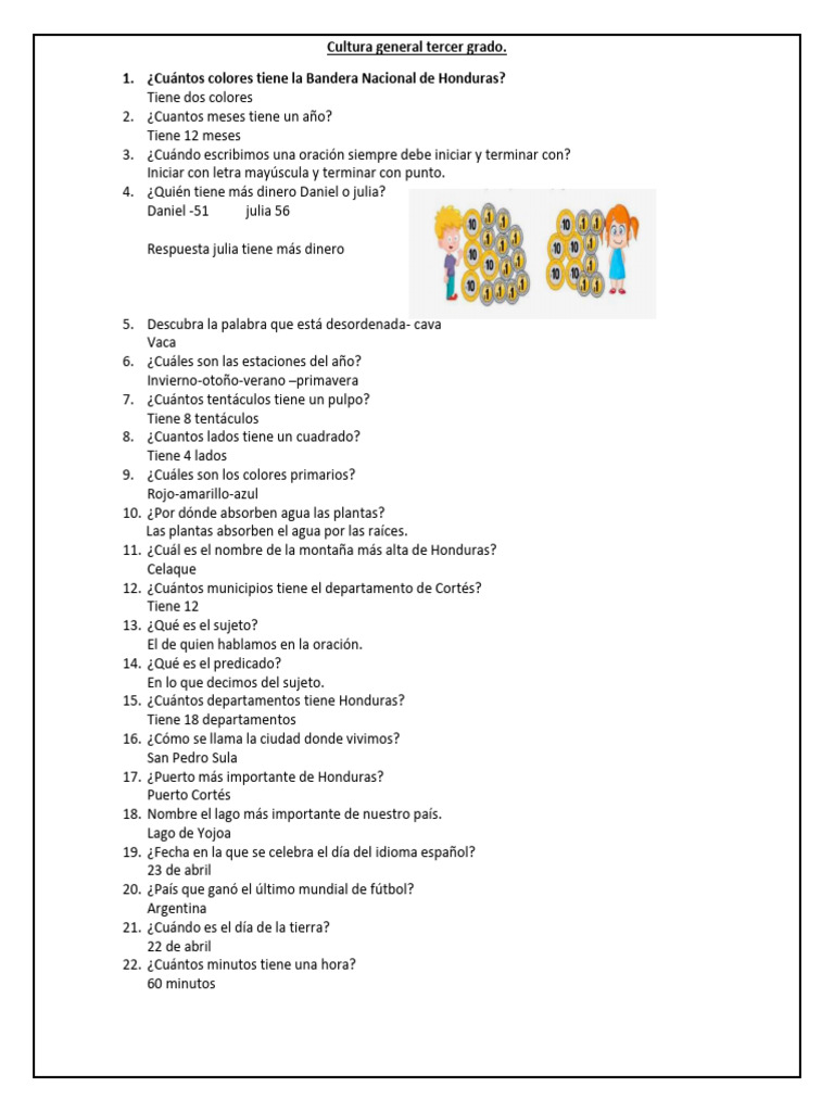 Preguntas de Cultura General para Tercer Grado | PDF | Honduras
