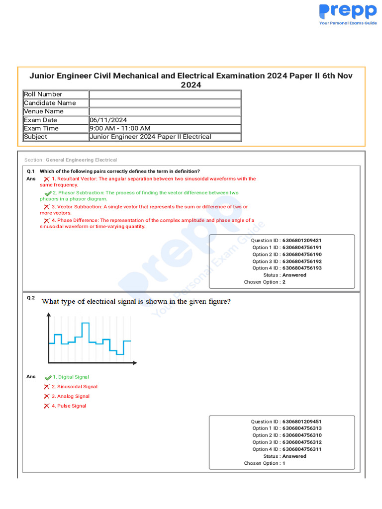 SSC JE 2024 Paper 2 Electrical Question Paper With Answer Key PDF Nov ...