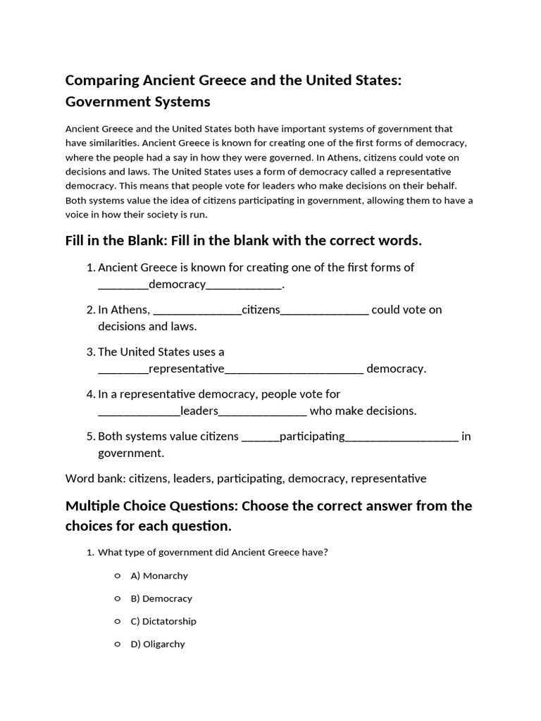 Comparing Ancient Greece and The United States Government Systems | PDF ...