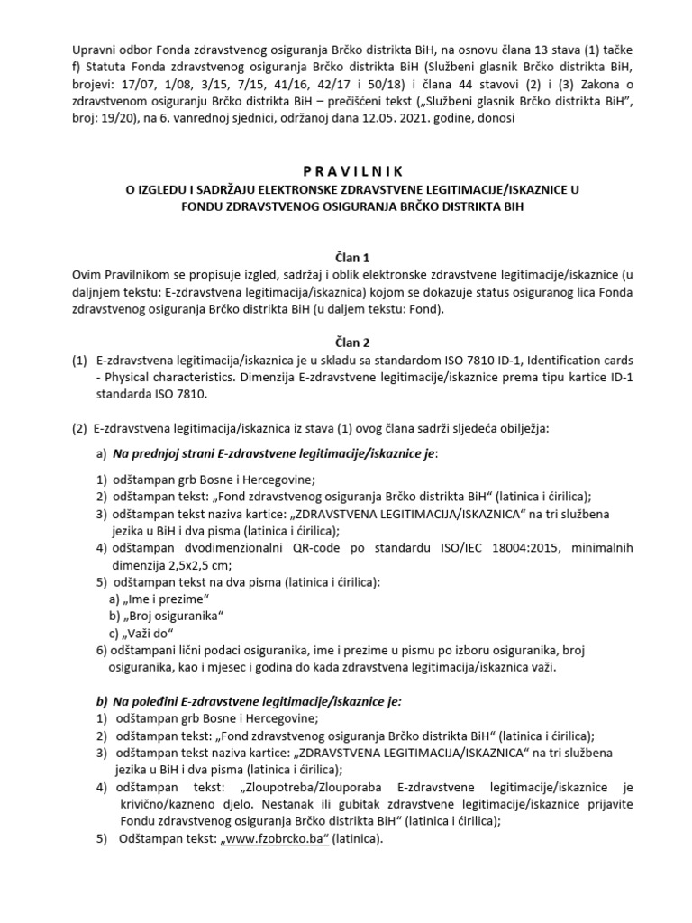 Pravilnik E-Kartica | PDF