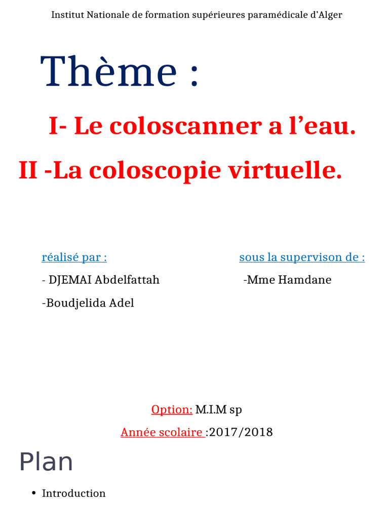 Coloscanner à l'eau : Techniques et Indications | PDF | Coloscopie ...