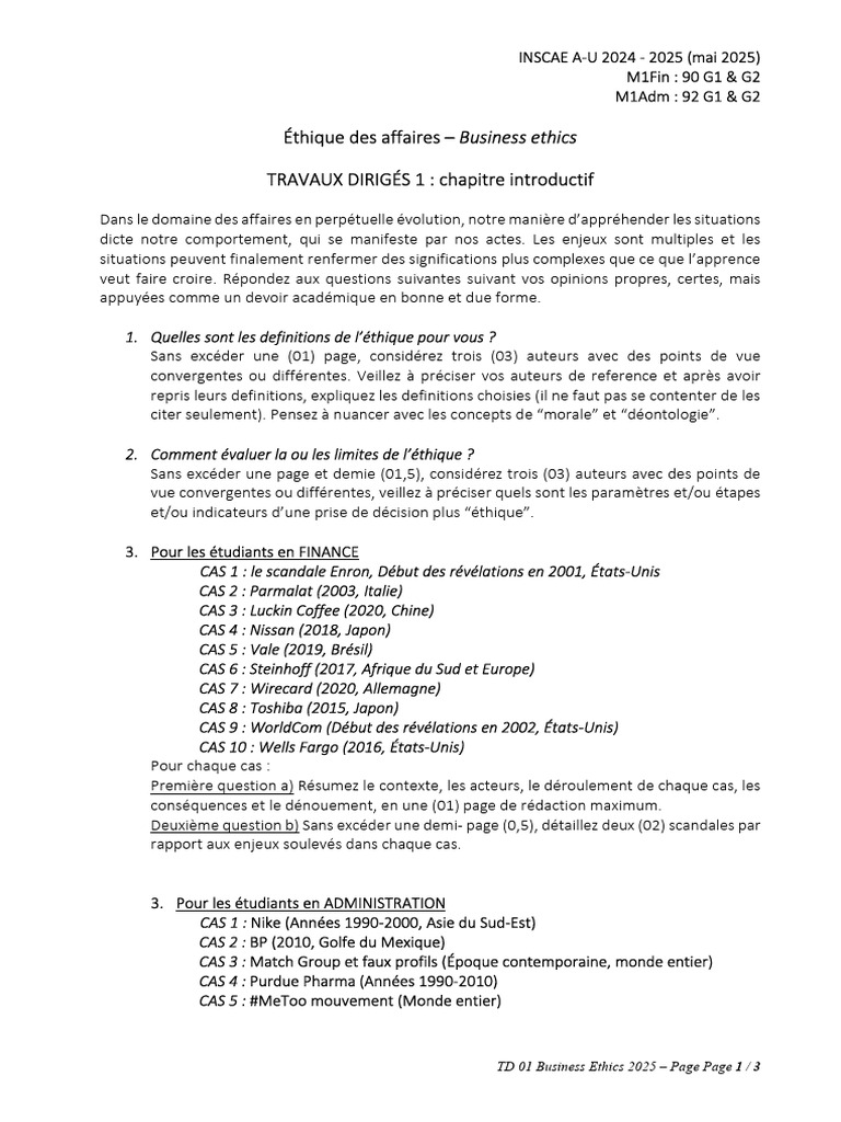 2025 TD1 Avant Cours | PDF