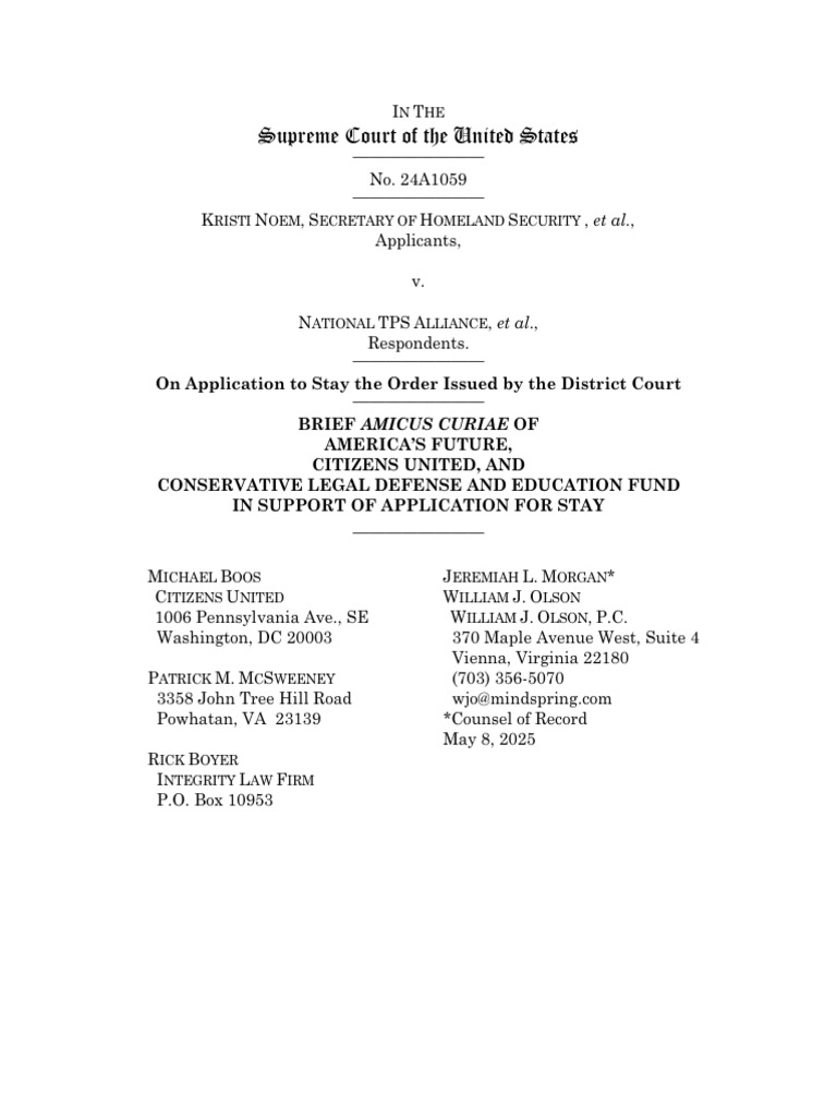 CU Joins Amicus Brief in Noem v. National TPS Alliance (Temporary Protected Status) | PDF ...