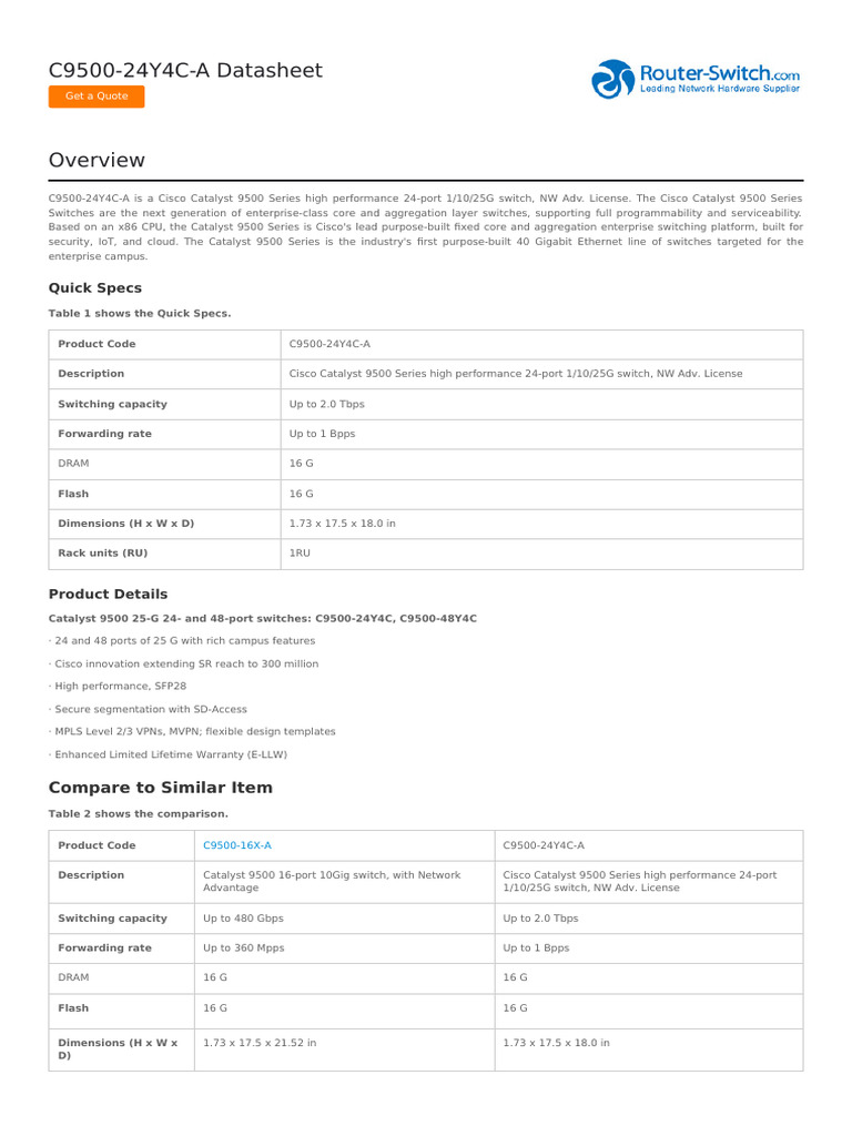 c9500 24y4c A Datasheet | PDF | Network Switch | Computer Networking