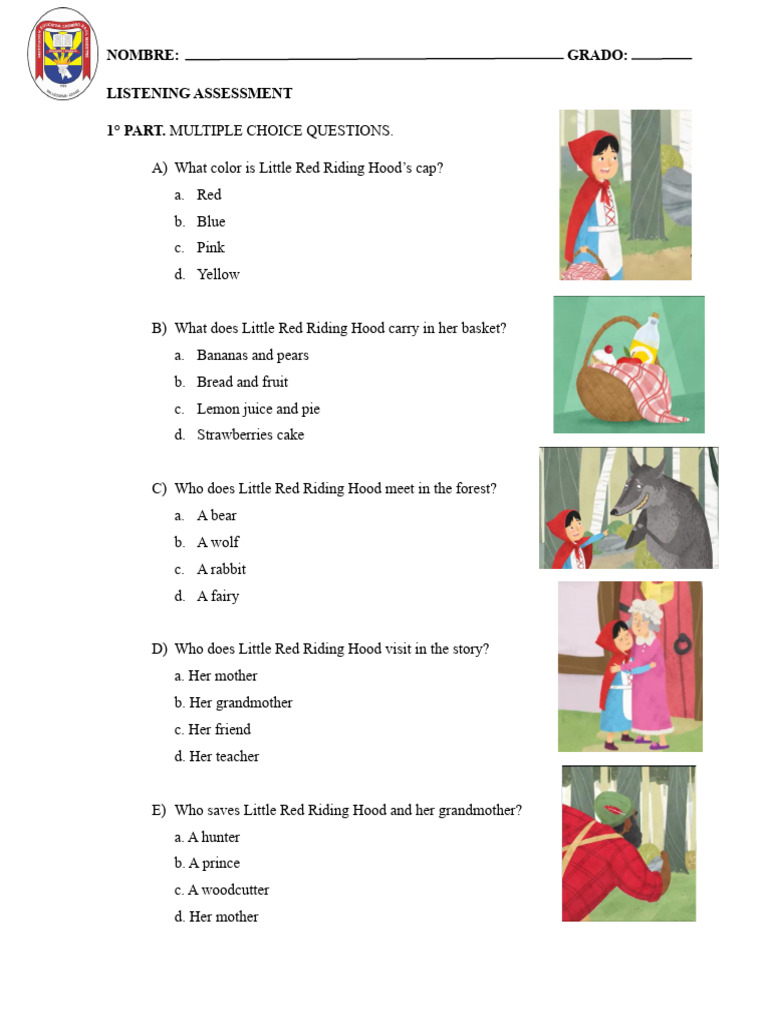 Listening Assessment | PDF | Little Red Riding Hood | Fairy Tales