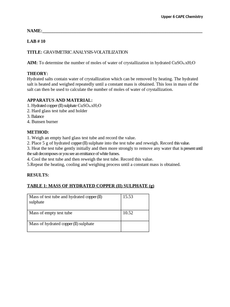 Water of Crystallization Lab Upper 6 | PDF | Physical Chemistry | Materials