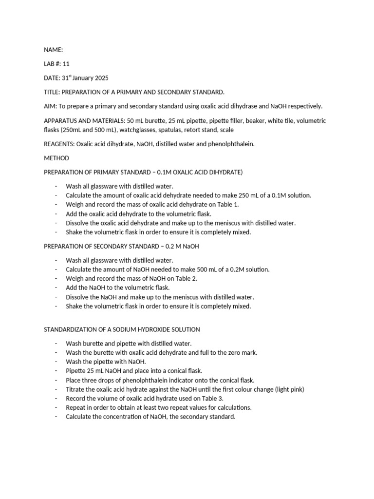 NaOH as a Secondary Standard Preparation | PDF | Sodium Hydroxide ...