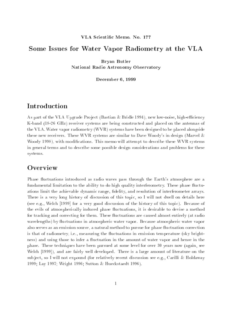 Some Issues For Water Vapor Radiometry at The VLA | PDF | Altitude ...