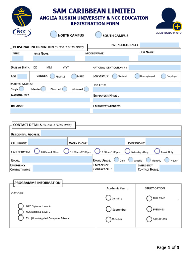 NCC Student Registration Form | PDF | Tax Refund | Bachelor Of Science
