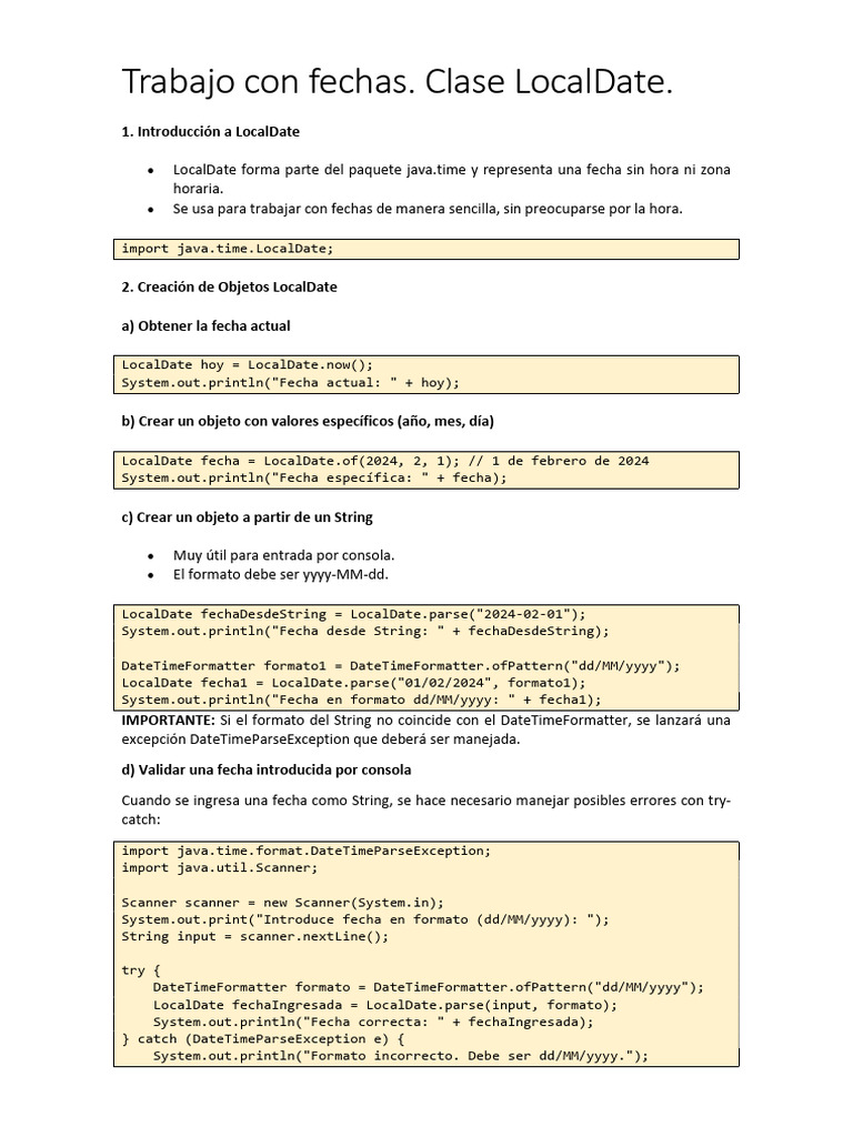 Clases para Fecha y Hora en Java | PDF | Java (lenguaje de programación ...