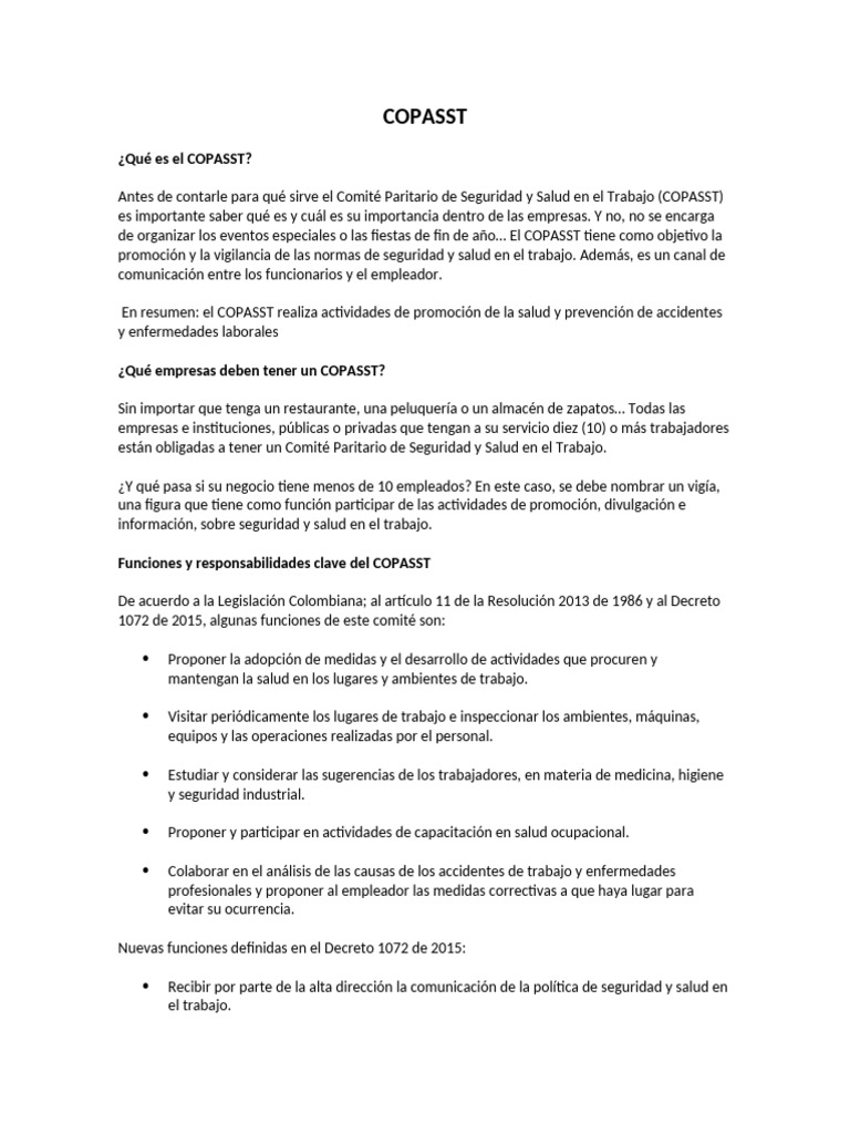 Guía sobre el COPASST en empresas | PDF | Seguridad y salud ocupacional