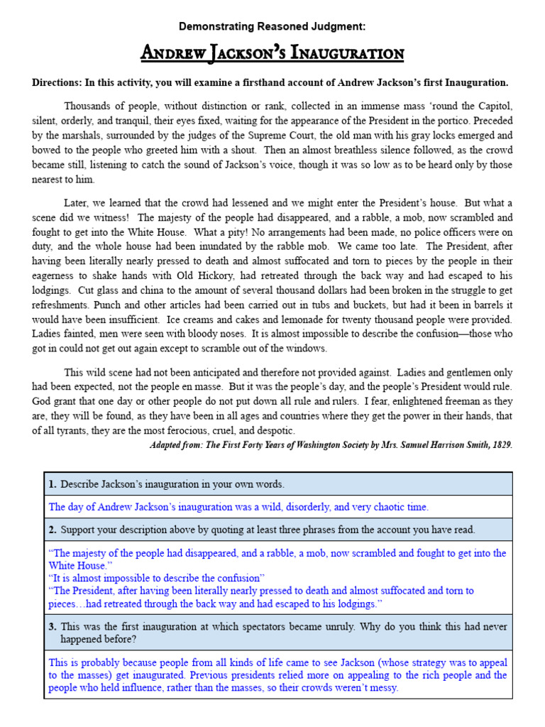 Andrew Jackson's Inauguration | PDF