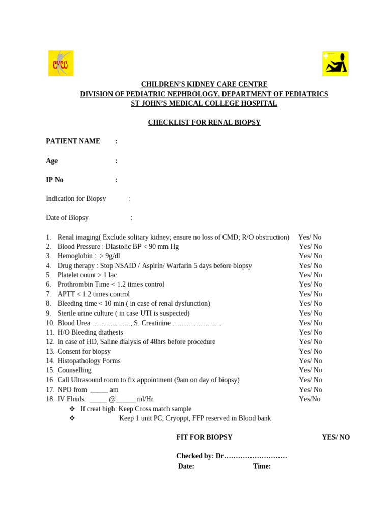 Renal Biopsy Checklist and Consent | PDF | Kidney | Nephrology