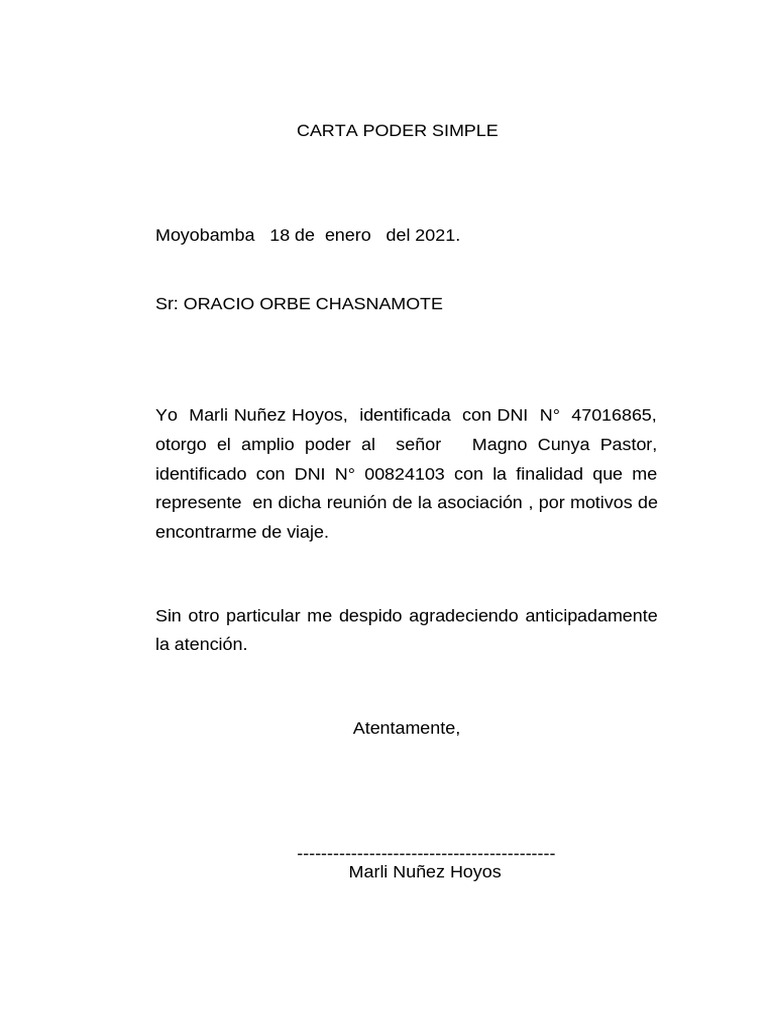 Carta Poder Simple para Representación | PDF