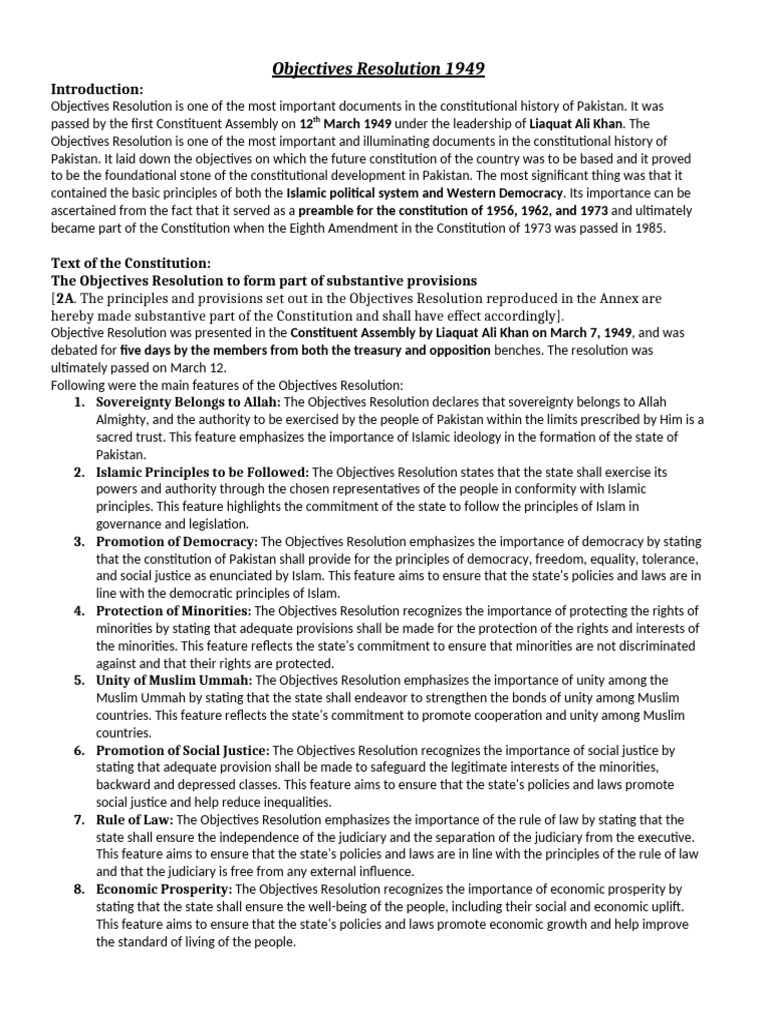 Objectives Resolution 1949 | PDF | Government | Justice