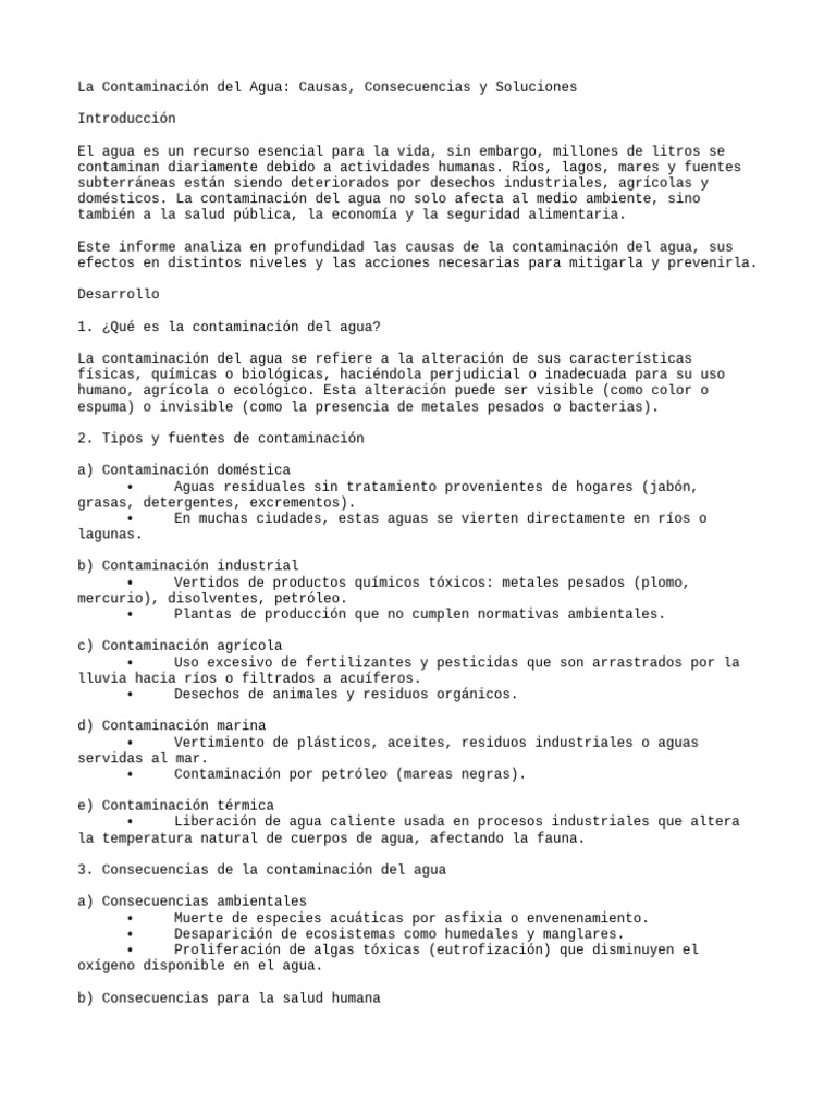 La Contaminación Del Agua Causas, Consecuencias y Soluciones | PDF | La ...