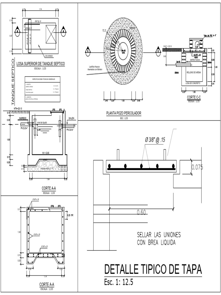 T.septico y Percolador Modelo | PDF | Albañilería | Materiales de construcción