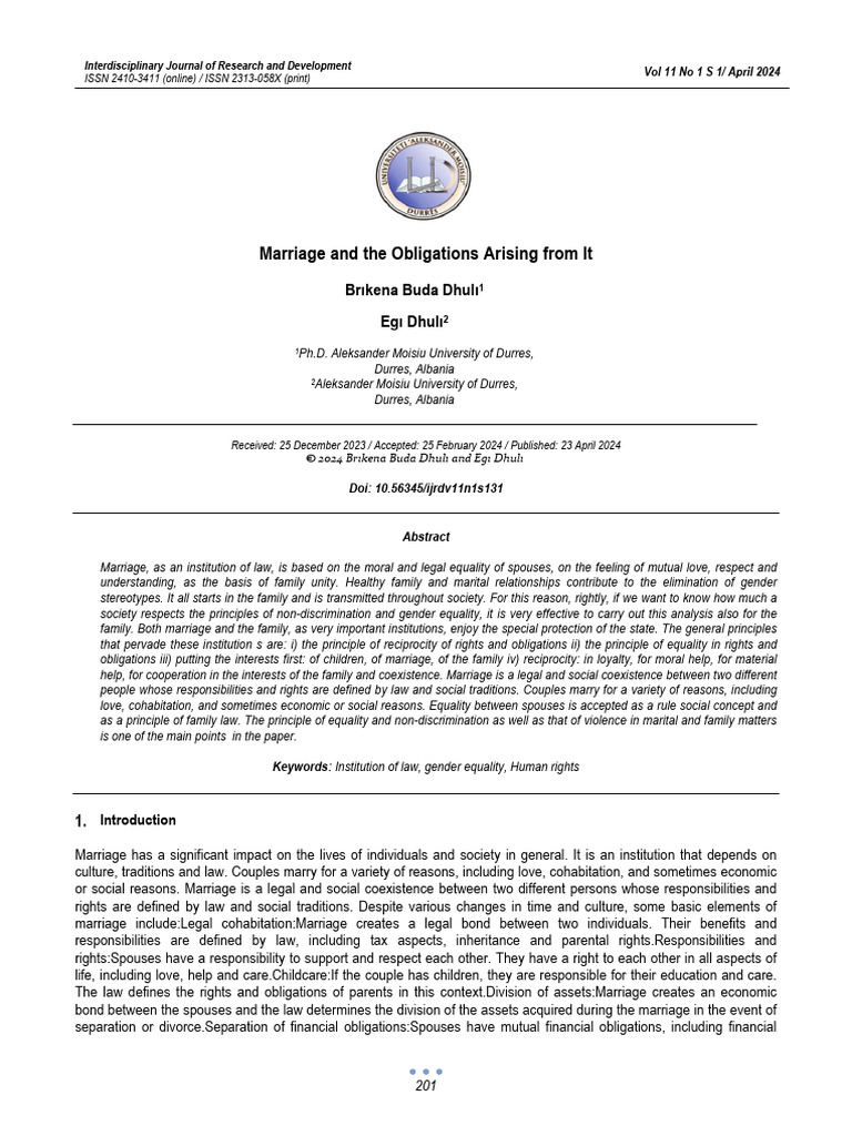Marriage Obligations and Gender Equality | PDF | Marriage | Family