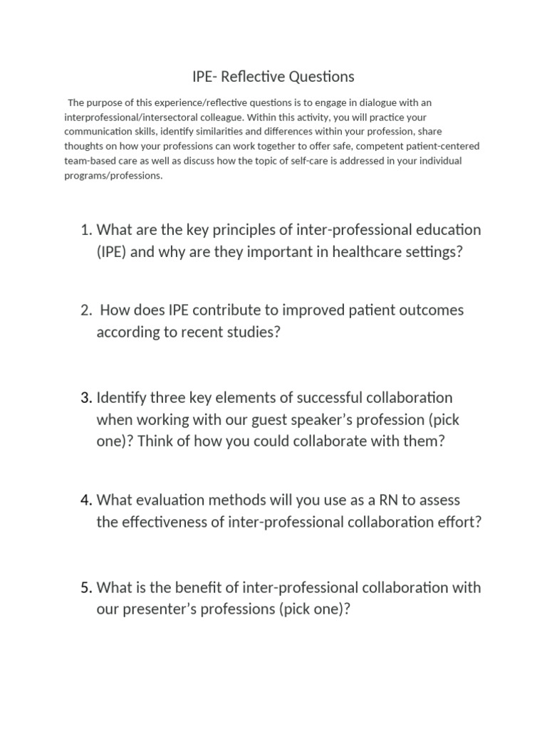 Interprofessional Education Reflection Guide | PDF