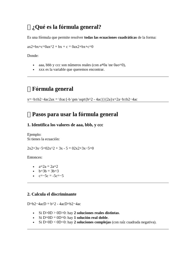 Uso de la Fórmula General en Ecuaciones Cuadráticas | PDF