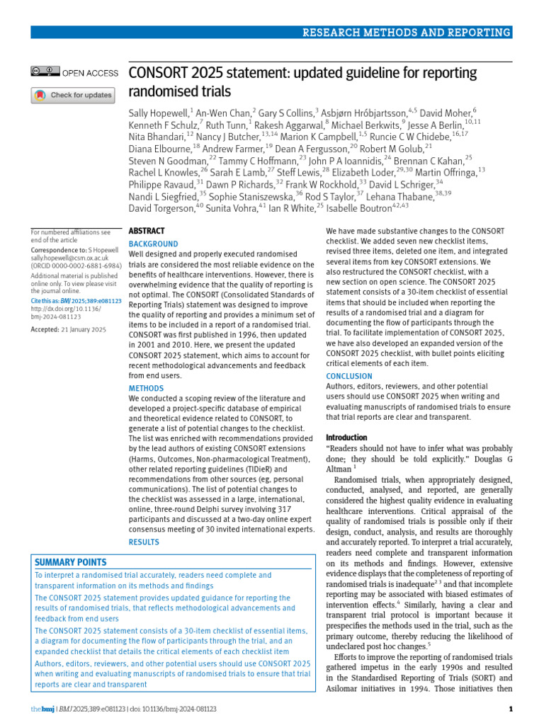 CONSORT 2025 Statement Updated Guideline For Reporting Randomised ...