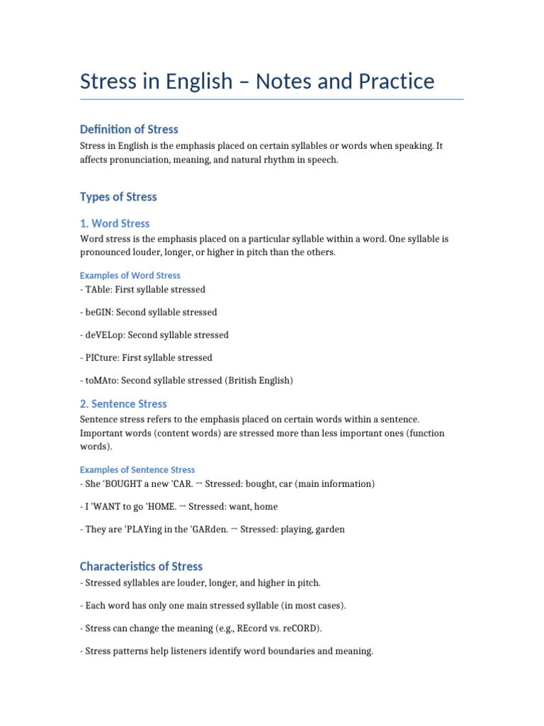 Stress in English Notes and Practice | PDF