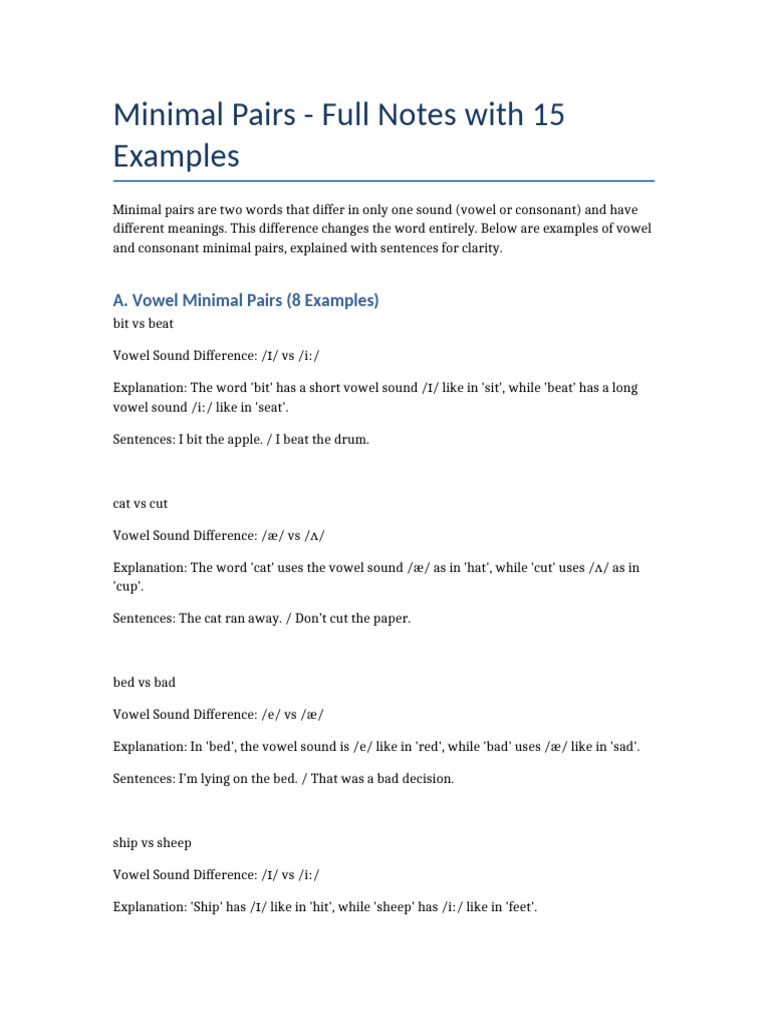 Minimal Pairs Full Notes (1) | PDF | Vowel | Phonology