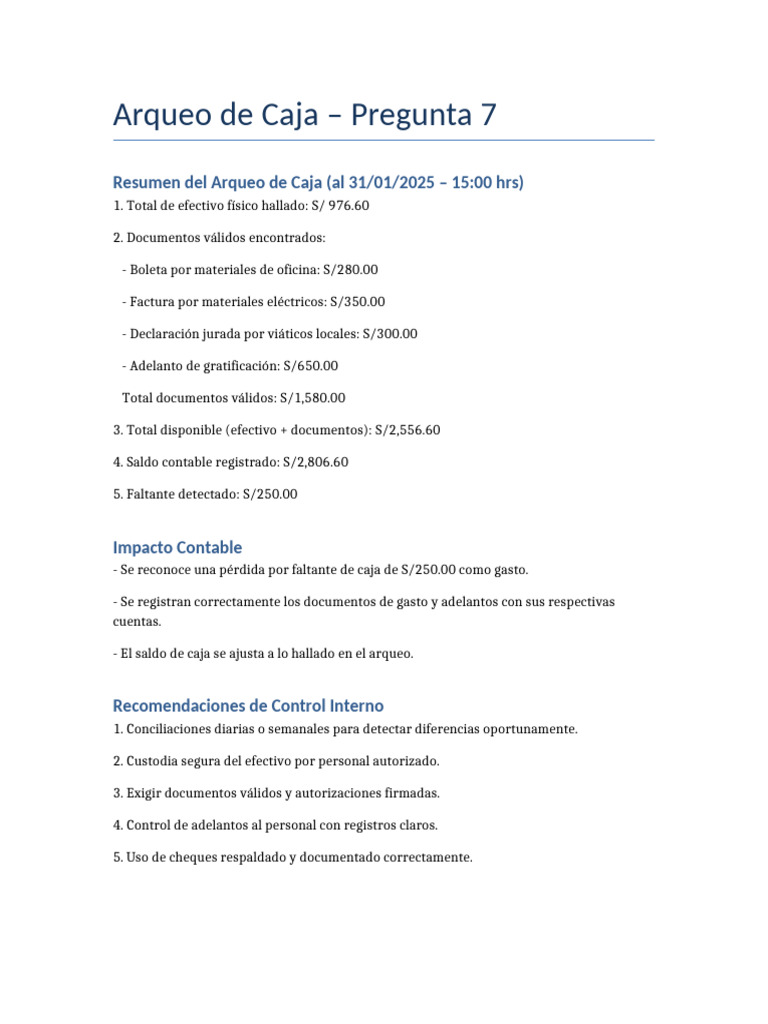 Arqueo Caja Pregunta7 | PDF