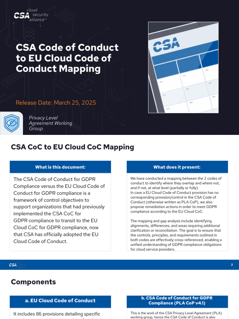 CSA CoC To EU Cloud CoC Mapping | PDF | Regulatory Compliance ...
