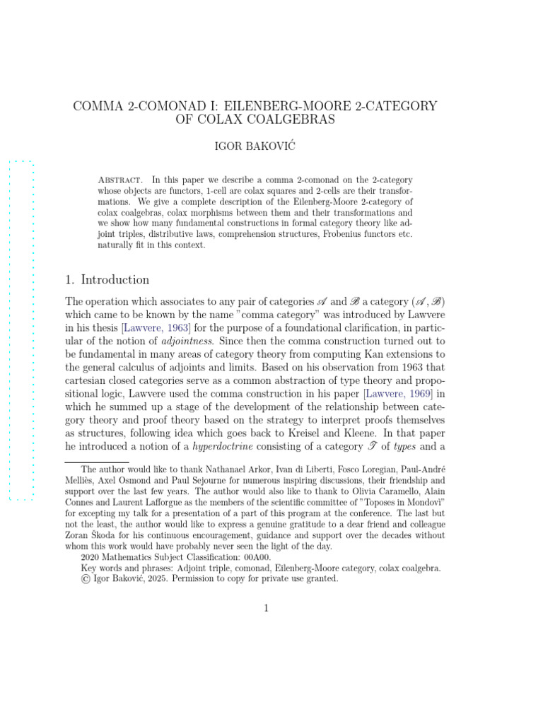 Comma 2-Comonad I - Eilenberg-Moore 2-Category | PDF | Category Theory | Mathematics