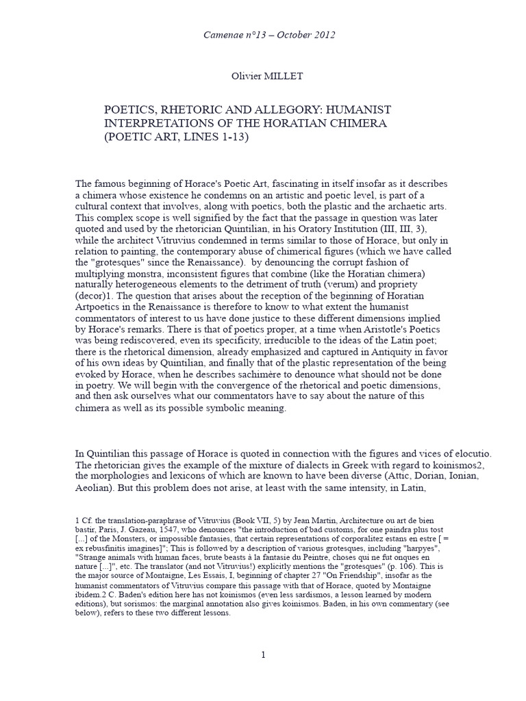 camenae-13-camenae-13-1-millet | PDF | Horace | Poetics (Aristotle)