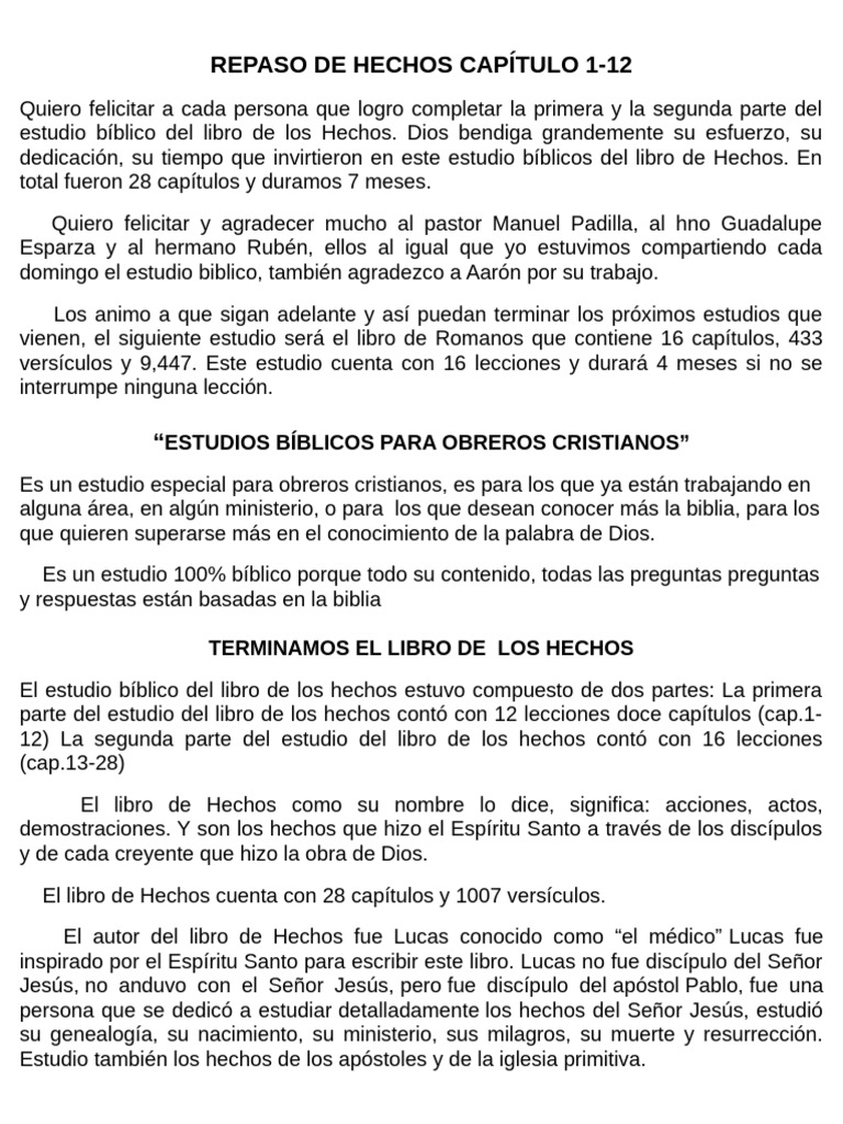 Estudio Bíblico: Hechos 1-12 Resumido | PDF | Pablo el apóstol | Jesús
